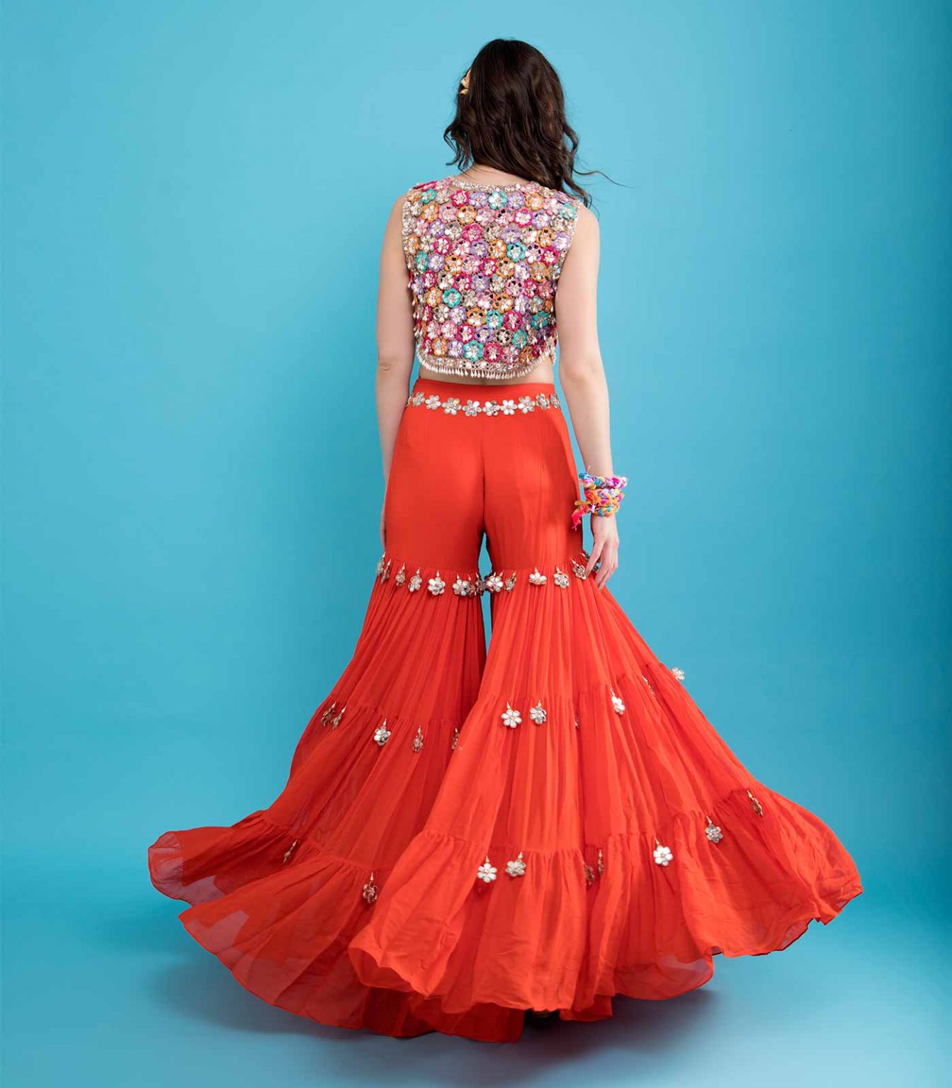 Tangerine sharara – multicolour jacket – Akanksha Gajria