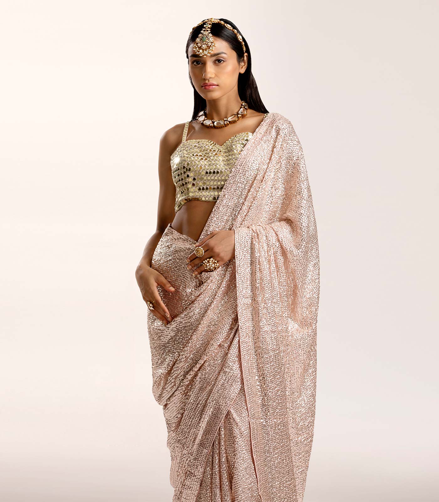 Champagne Sequin Sari – Akanksha Gajria