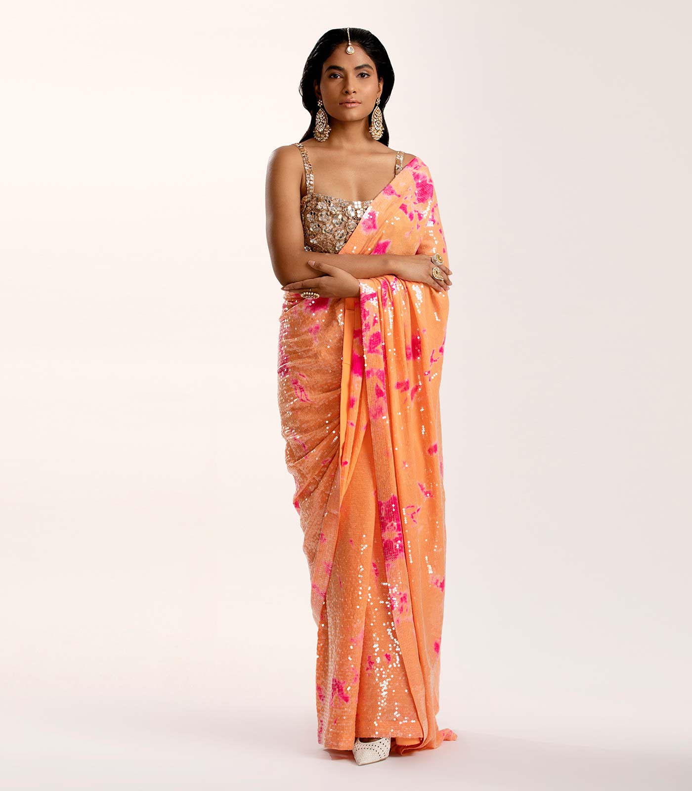 Burnt orange sequin sari – Akanksha Gajria