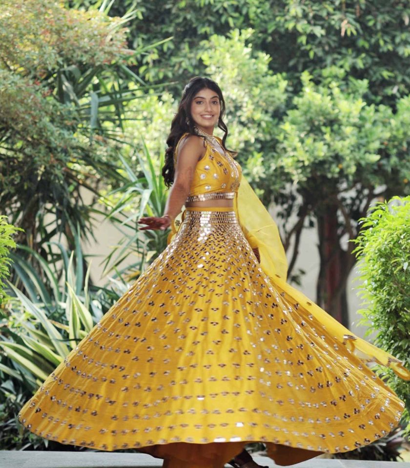 Akanksha in AG MUSTARD lehenga – Akanksha Gajria