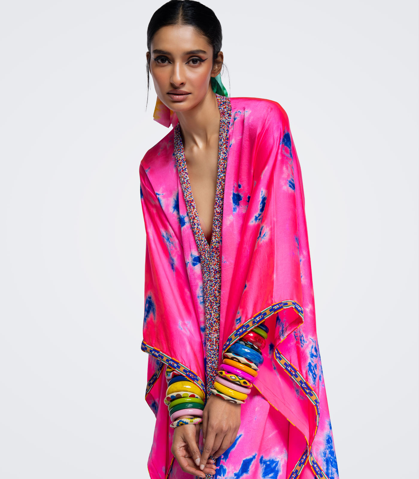 Hot pink & ink blue stained Kaftan – Akanksha Gajria